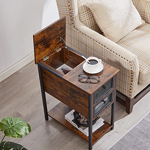 VECELO Flip Top Narrow Side Table with Storage Shelf, Wood Look Accent Furniture for Living Room Bedroom,Brown(Set of 2), 2 Set