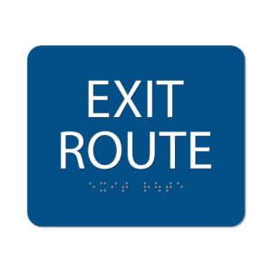 alpha dog ada signs - exit route sign with braille for your business, 5x6 inch, ada compliant, indoor or outdoor, easy installation, made in the usa, blue