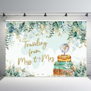 mehofond miss to mrs backdrop bridal shower traveling from miss to mrs banner greenery eucalyptus leaves adventure awaits wedding supplies travel photography background 7x5ft