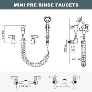 IVIGA Pet Grooming Faucet, Wall Mount 8" Centers Mixing Faucet, Brass Pet Grooming Unit with Aluminum Spray Valve, Coiled Hose, Vacuum Breaker, Lever Handles for Shower Bathroom Garden Outdoors Sink