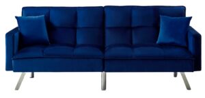 legend vansen 80'' velvet love seat convertible futon two pillows, sleeper couch with 3 adjustable backrests sofa bed, large sleeping area sofabed, blue