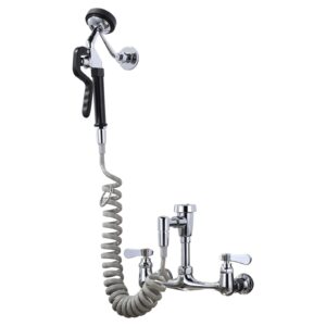 iviga pet grooming faucet, wall mount 8" centers mixing faucet, brass pet grooming unit with aluminum spray valve, coiled hose, vacuum breaker, lever handles for shower bathroom garden outdoors sink