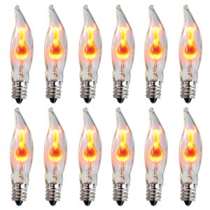 haraqi 12 pack flame flicker light bulbs,flame light incandescent bulbs,flickering flame shaped e12 base 3 watt 120v bulbs for string light