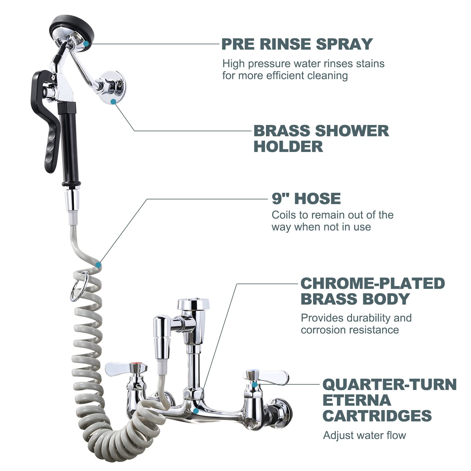 IVIGA Pet Grooming Faucet, Wall Mount 8" Centers Mixing Faucet, Brass Pet Grooming Unit with Aluminum Spray Valve, Coiled Hose, Vacuum Breaker, Lever Handles for Shower Bathroom Garden Outdoors Sink