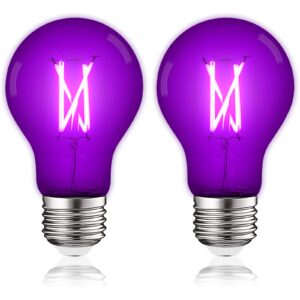 luxrite a19 edison led purple light bulbs, 4.5w (60w equivalent), colored glass filament, ul listed, e26 standard base, indoor outdoor, porch, decoration, party, holiday, event, home lighting (2 pack)