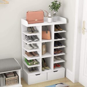 waktavel shoe racks bench storage, white wooden shoe storage bench organiser for hallway entryway (white 4 tiers)