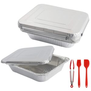 10 Pack Aluminum Pans With Lids,12.5x10.2 Extra Heavy Duty Durable Disposable Aluminum Foil Pans,Half Size Deep Steam Table Pans -Baking Pans for Cooking,Food Prepping,Party Holidays Christmas BBQ