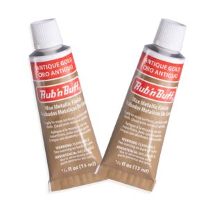 amaco rub n buff wax metallic finish - 2 rub n buff antique gold 15ml tubes - versatile gilding wax for finishing furniture antiquing and restoration - rub and buff colors set of two