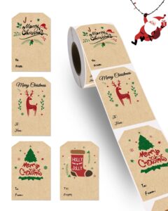 300 pcs self adhesive christmas tag stickers, 2 x 3 inch kraft christmas gift tags xmas stickers, decorative stickers for christmas holiday greeting decoration, envelopes sealing, gift wraps