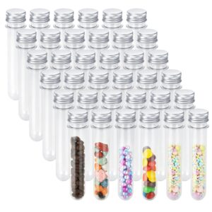 eatheaty 60 pack plastic test tubes with screw caps, 45ml clear bath salt tubes gumball candy tubes with caps, tube container vials for scientific experiments, party favors, candy storage (140x25mm)