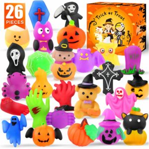 liam&ava halloween squishy toys, 26 pcs halloween mochi squishies bulk toy for girls boys kids, halloween party favors, halloween trick or treat goodie bags filler gifts decorations