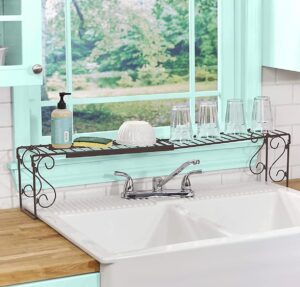 kovot expandable over the sink shelf extends in length from 24.5" to 40.75" | add additional storage for soaps, cleansers, sponges and more 8.5" h x 5.75" d (bronze)