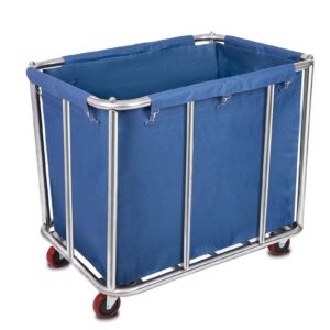 12 bushels laundry cart commercial/home,heavy duty large stainless steel rolling laundry basket with wheels，for laundry organizer and storage,286lbs load (12 bushels - blue - 10 tubes)