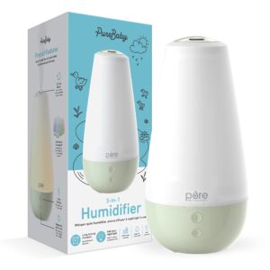 pure enrichment® purebaby® 3-in-1 whisper-quiet humidifier, color changing night light, & essential oil diffuser for baby nursery & kids bedroom to relieve congestion, colds, & coughs (whisper green)