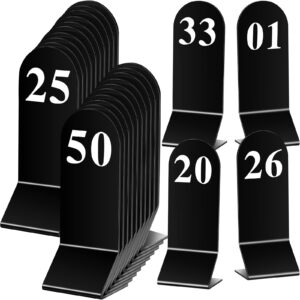 remerry 50 pcs table numbers 1-50 acrylic double sided number cards acrylic tent table numbers table number holders tent table numbers cards wedding table number for restaurant, 2.36 x 6.3 inch(black)