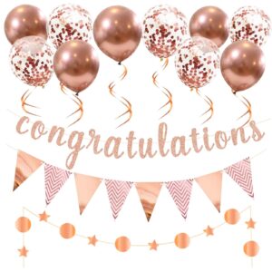 rose gold congratulations decorations set congratulations banner,pennant,star circle dots garland,hanging swirls.baby shower,graduation,retirement,wedding,birthday,anniversary party