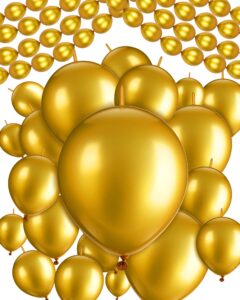 leitee 160 pcs link balloon 12 inch 6 inch linking balloons quick linkable needle tail latex balloons for christmas birthday happy new year party wedding graduation arch decors (metallic gold)