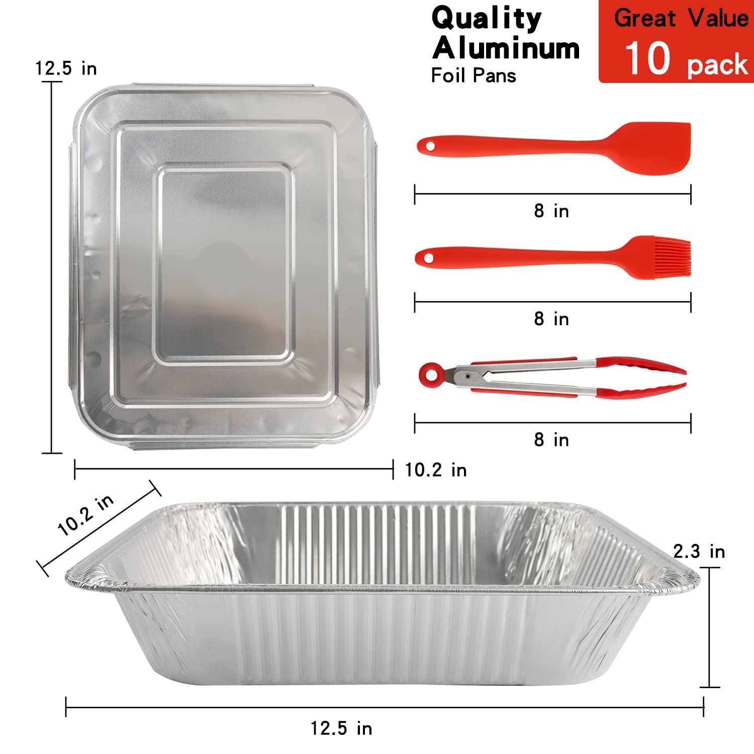 10 Pack Aluminum Pans With Lids,12.5x10.2 Extra Heavy Duty Durable Disposable Aluminum Foil Pans,Half Size Deep Steam Table Pans -Baking Pans for Cooking,Food Prepping,Party Holidays Christmas BBQ