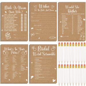 145 pieces rustic kraft bridal shower bachelorette games bridal shower games set include wedding games cards and pencils for bride and groom bachelorette party wedding shower party favor