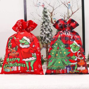 adurself 2pcs christmas santa sack large red and black buffalo plaid christmas canvas gift bag 22.4 x 15 in reusable xmas santa drawstring gift bag for package storage christmas party supplies favors