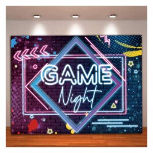 glow neon photo background for game on birthday party decor 7x5ft game night theme photography backdrops sleepover slumber prom gaming party cake table decor photobooth banner