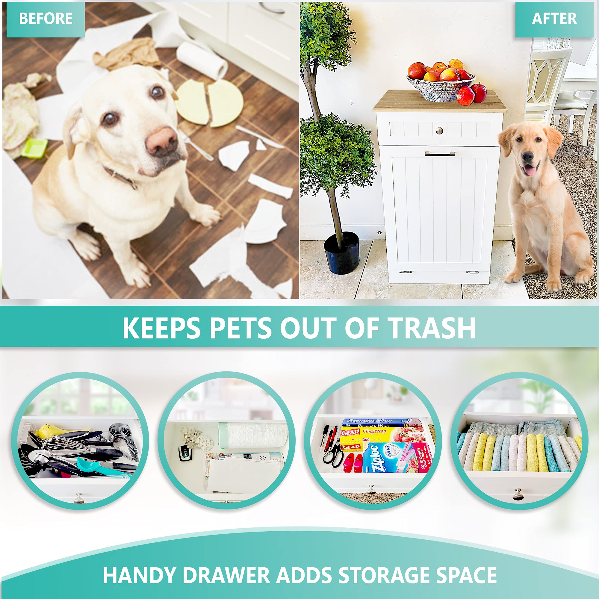 Northwood Calliger Tilt Out Trash Bin Cabinet or Tilt Out Laundry Hamper - Wooden Cabinet Trash Can to Hide Trash, add Countertop Space, Keep Pets Out! Now Easier Assembly!