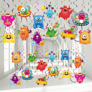 54 pieces cartoon monster hanging swirls decoration little monster spiral streamers monster theme party hanging decor for monster birthday party baby shower supplies