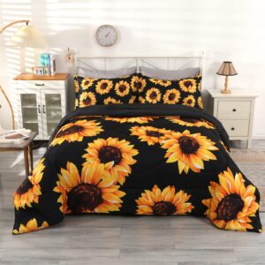 wowelife sunflower bedding set sunflower full size comforter sets, 5 piece floral bag in a bag, premium sunflower single bed set for girls with comforter, flat sheet, fitted sheet and 2 pillowcases