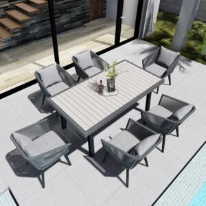 home care wholesale 7 pieces patio dining set for 6 - all weather outdoor dining sets, all in one outdoor table and chairs, wicker outdoor patio furniture sets with cushions and pillows, grey