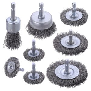 mixiflor wire brush for drill, 8 pcs wire wheel brush cup set, wire wheel for drill 1/4 inch arbor, drill wire brush cup brush for cleaning rust, wire wheel brush drill attachments