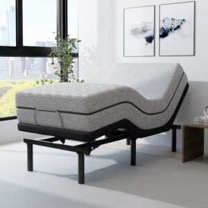 blissful nights e4 twin xl adjustable bed base frame with 14" soft gel infused memory foam mattress