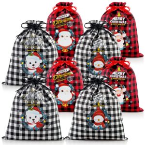 8 pack assorted sizes gift bags buffalo plaid and christmas patterns gifts bags with drawstrings xmas plaid burlap bags wrapping bags drawstring storage bags with drawstring