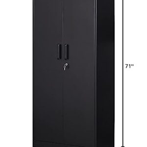 SISESOL Metal Storage Cabinet with 2 Doors and 6 Shelves,Black Metal Cabinet with Lock,71" Lockable Garage Storage Cabinet,Locking Storage Cabinet,Steel Cabinet for Home,Office,Garage,Shop,School