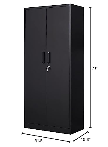 SISESOL Metal Storage Cabinet with 2 Doors and 6 Shelves,Black Metal Cabinet with Lock,71" Lockable Garage Storage Cabinet,Locking Storage Cabinet,Steel Cabinet for Home,Office,Garage,Shop,School