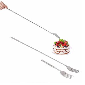 adjustable telescopic fork,stainless steel dinner fork,bbq extendable dinner fruit dessert long handle fork,for eating, barbecue, dinner, dessert, sausage, vegetable(8.7~25.4in)