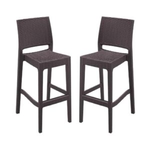 home square 30" resin wickerlook patio bar stool in brown - set of 2