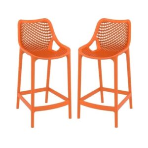 home square patio counter stool in orange finish - set of 2