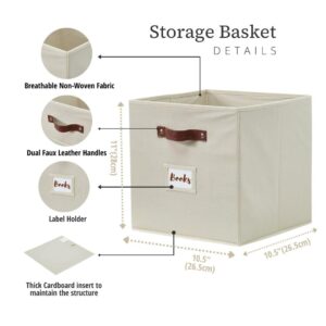 DECOMOMO Storage Bins | Cube Storage Bin with Label Holders, Fabric Storage Cubes for Organizing Shelves Closet Toy Clothes (10.5" x 11" / 6pcs, Beige)