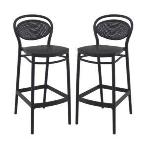 home square contemporary resin indoor outdoor bar stool in black - set of 2