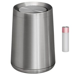 yojia 10l / 2.6gal small stainless steel sliver trash can,metal bathroom garbage can with lid,modern home décor wastebasket with flipping lid, garbage can for kitchen,bathroom,living room(silver),