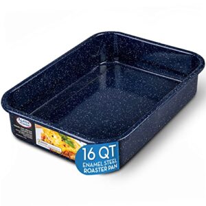 alpine cuisine enamel steel dark blue speckle roaster/baking pans nonstick, 16qt roasting pan, suitable for turkey, roast chicken, and ham, durable & versatile, lightweight, dishwasher safe