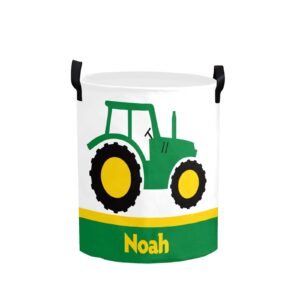 personalized laundry basket hamper,farm tractor truck green,collapsible storage baskets with handles for kids room,clothes, nursery decor