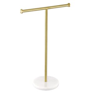 kes gold towel rack countertop, hand towel stand 16.5" height t-shape bath towel rack, hand towel holder with marble base, small towel rack weighted base sus304 stainless steel, bth205s14b-bz