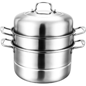 wuweot 11" steamer pot, 3 tier stainless steel steaming pot dim sum cookware, food vegetable cooking pan with stackable pan insert/lid for vegetable, dumpling, stock, sauce, food