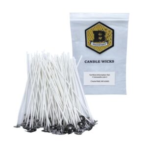 beesworks 100 piece cotton candle wick 6" pre-waxed for candle making, candle diy