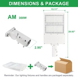 300W LED Parking Lot Light, 42000LM(140LM/W) 5000K White LED Shoebox Area Light, 1-10V Dimmable Commercial Outdoor Street Pole Lighting, IP65 Waterproof 100-277VAC UL DLC Listed