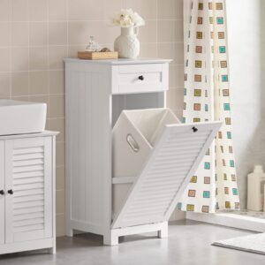 haotian bathroom laundry cabinet laundry chest bathroom storage cabinet with shutter door and laundry basket, white, bzr73-w