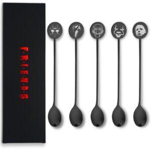 5pcs horror movie characters engraved stainless steel espresso spoon ice tea coffee stirring spoon spooky gift for horror lovers horror writers halloween horror birthday decorations