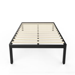 maf metal 18 inch full size platform bed frame with anti-collision round legs, black 3500 lbs heavy duty bed frame with wood slats, no box spring needed, easy assembly