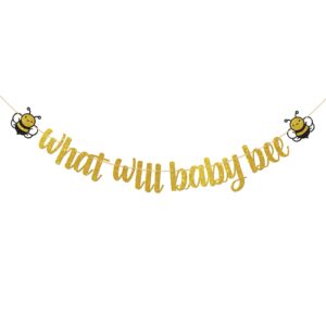 dalaber what will baby bee banner, bumble bee theme baby shower/gender reveal party decoration, what will it bee he or she boy or girl sign party decor banner photo booth prop